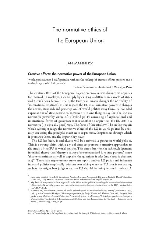 (PDF) The normative ethics of the European Union
