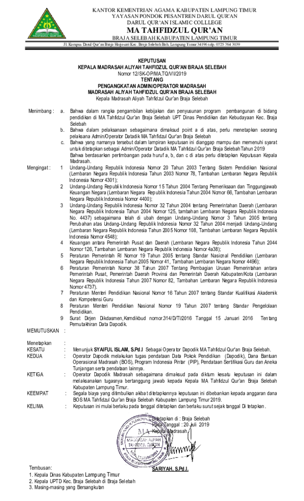 (PDF) CONTOH SK OPERATOR SEKOLAH MA