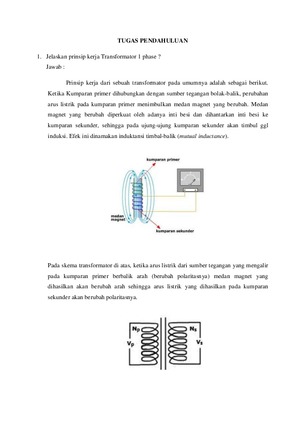 (DOC) TUGAS PENDAHULUAN TRAFO 1 PHASE