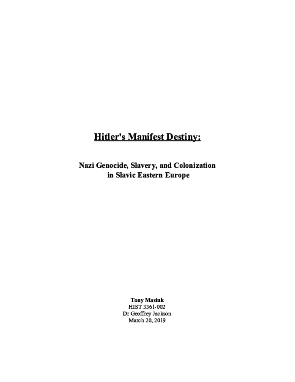 (PDF) Hitler's Manifest Destiny: Nazi Genocide, Slavery, and ...
