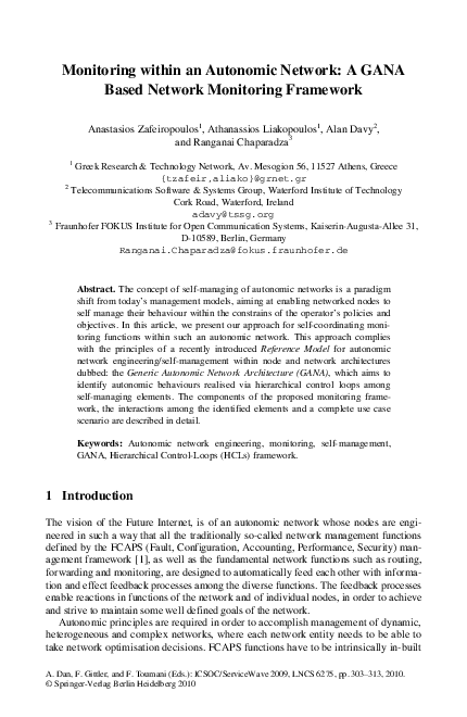 (PDF) Monitoring within an Autonomic Network: A GANA Based Network Monitoring Framework