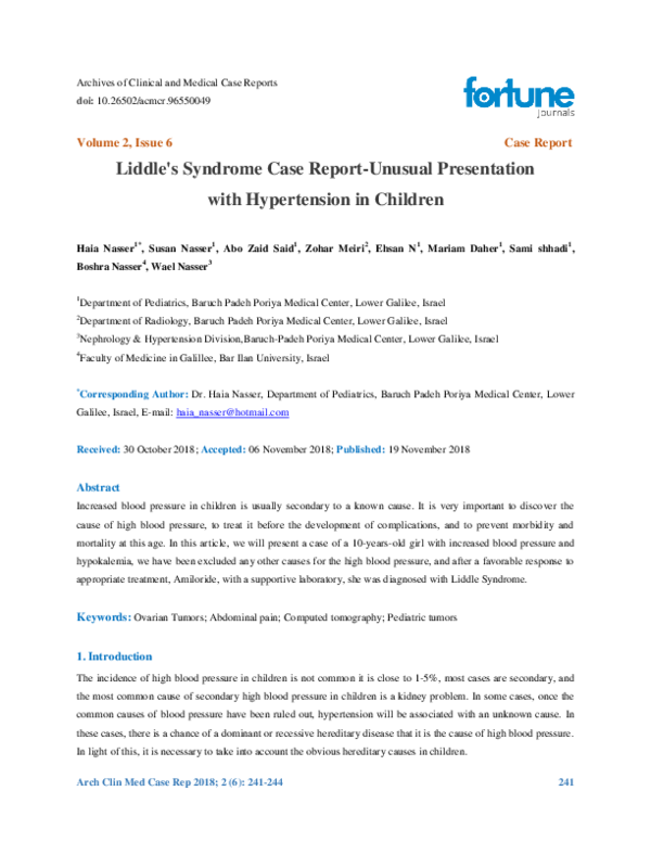 (PDF) Liddle's Syndrome Case Report-Unusual Presentation with ...