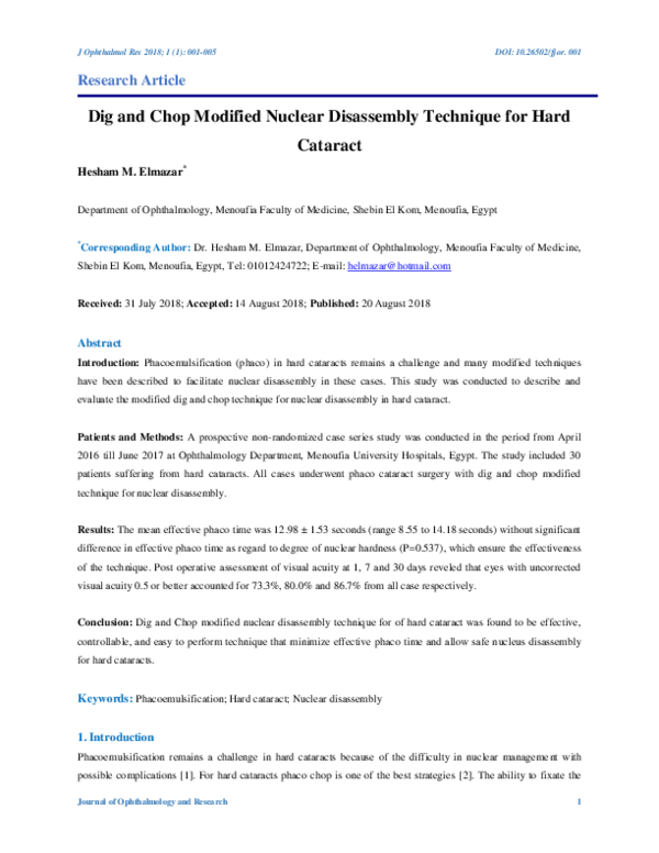 (PDF) Dig and Chop Modified Nuclear Disassembly Technique for Hard Cataract