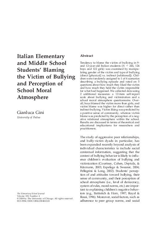 (PDF) Italian elementary and middle school students' blaming the victim ...