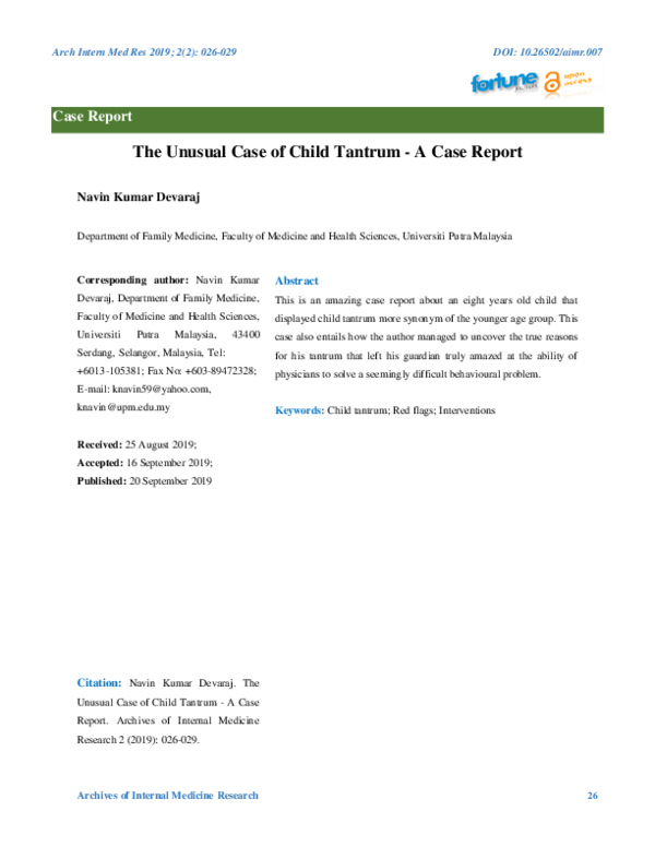 (PDF) The unusual case of child tantrum a case report