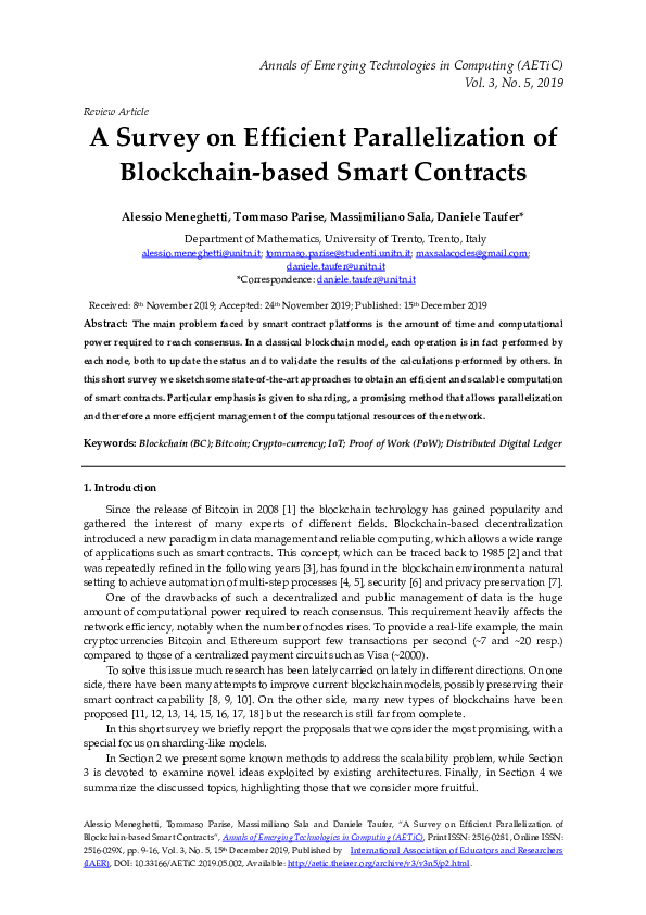Pdf A Survey On Efficient Parallelization Of Blockchain Based Smart Contracts