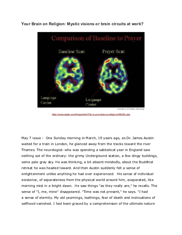 (PDF) Your Brain on Religion: Mystic visions or brain circuits at work