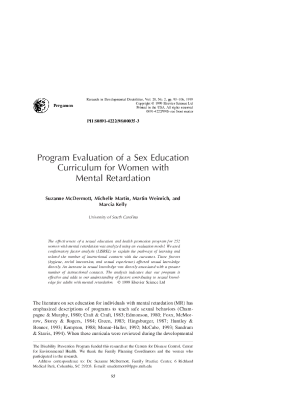 Pdf Program Evaluation Of A Sex Education Curriculum For Women With 9914