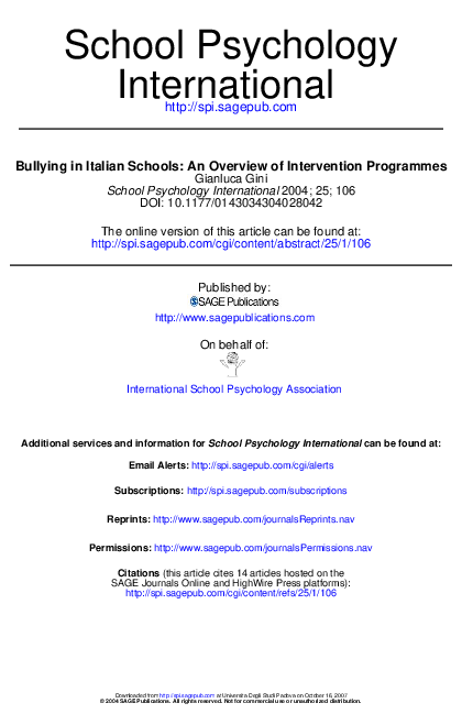 (PDF) Bullying in Italian Schools: An Overview of Intervention Programmes