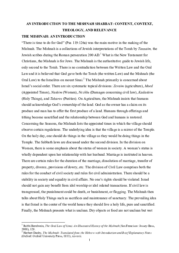 (PDF) The Relevance of the Mishna Shabbat to Understand the New ...