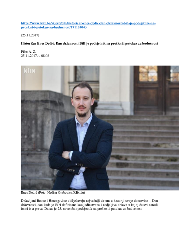 (DOC) Interview: Historičar Enes Dedić: Dan državnosti BiH je ...