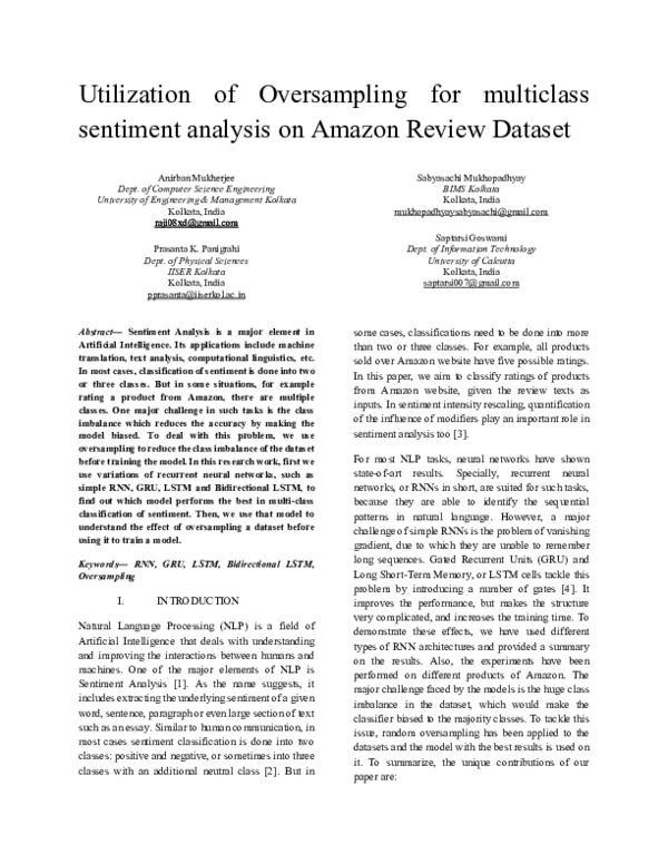 (PDF) Utilization of Oversampling for multiclass sentiment analysis on ...
