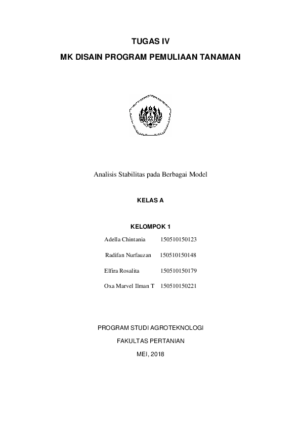 (PDF) TUGAS IV MK DISAIN PROGRAM PEMULIAAN TANAMAN
