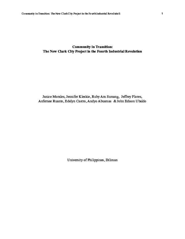 (PDF) Community in Transition: The New Clark City Project in the Fourth ...