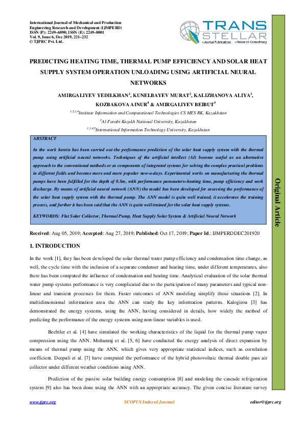 (PDF) PREDICTING HEATING TIME, THERMAL PUMP EFFICIENCY AND SOLAR HEAT SUPPLY SYSTEM OPERATION ...