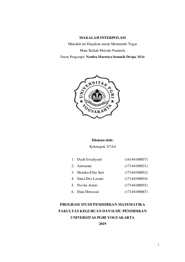 Pdf Makalah Interpolasi Makalah Ini Diajukan Untuk Memenuhi Tugas