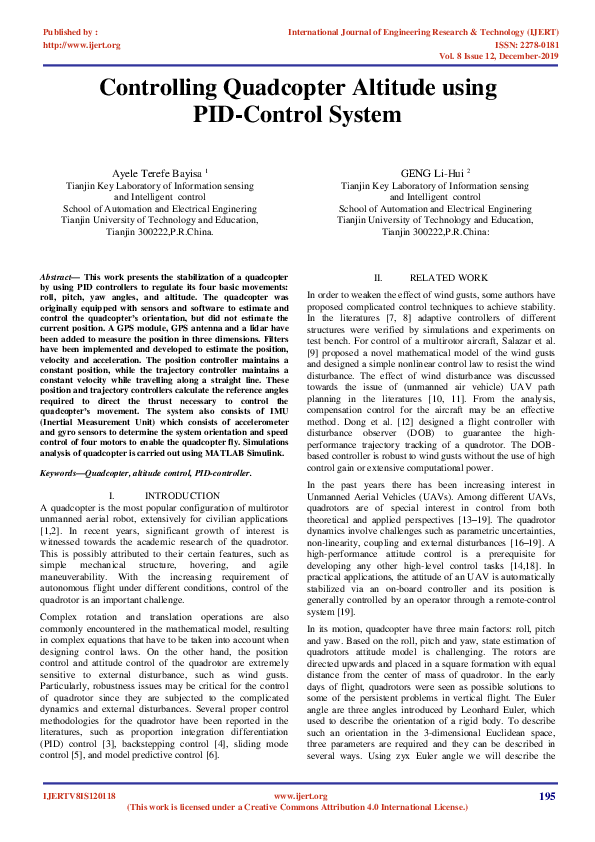 (PDF) IJERT-Controlling Quadcopter Altitude using PID-Control System