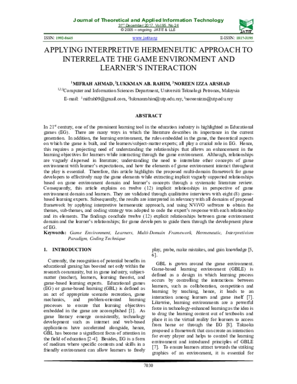 (PDF) APPLYING INTERPRETIVE HERMENEUTIC APPROACH TO INTERRELATE THE ...