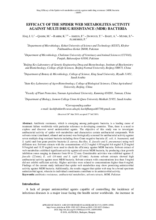 (PDF) EFFICACY OF THE SPIDER WEB METABOLITES ACTIVITY AGAINST MULTI ...