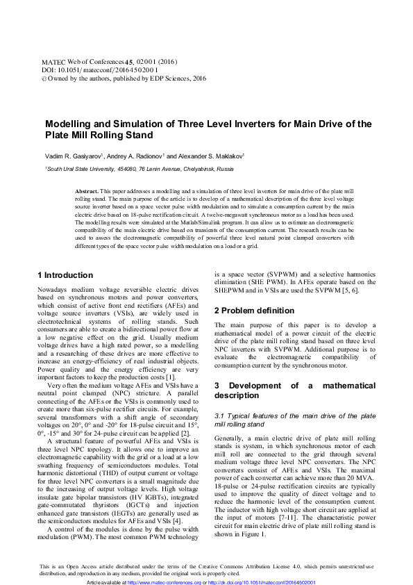 (PDF) Modelling and Simulation of Three Level Inverters for Main Drive of the Plate Mill Rolling ...