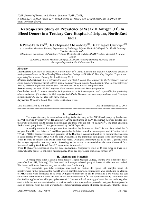 (PDF) Retrospective Study on Prevalence of Weak D Antigen (D u ) In ...