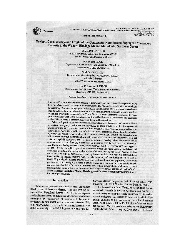 (DOC) Geology, geochemistry, and origin of the continental karst-hosted ...