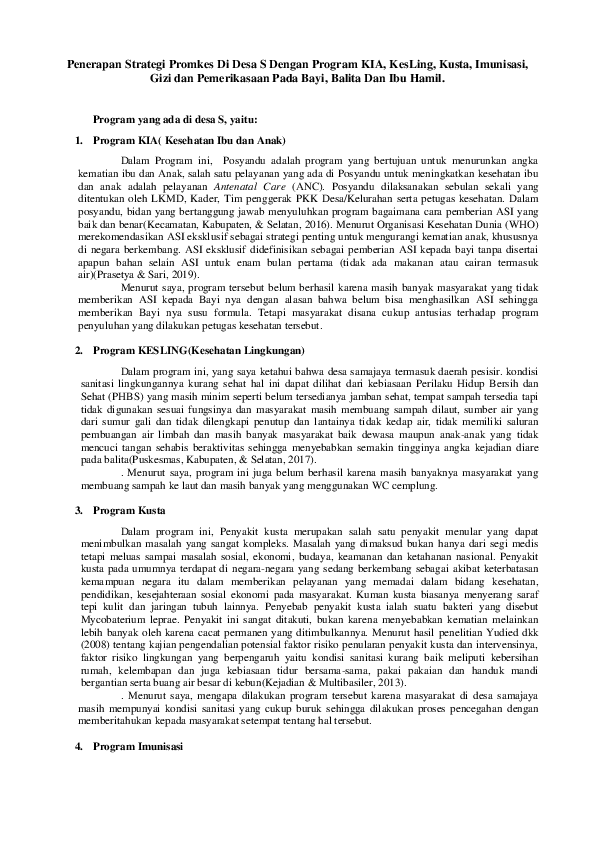 (DOC) Penerapan Strategi Promkes Di Desa S Dengan Program KIA, KesLing ...