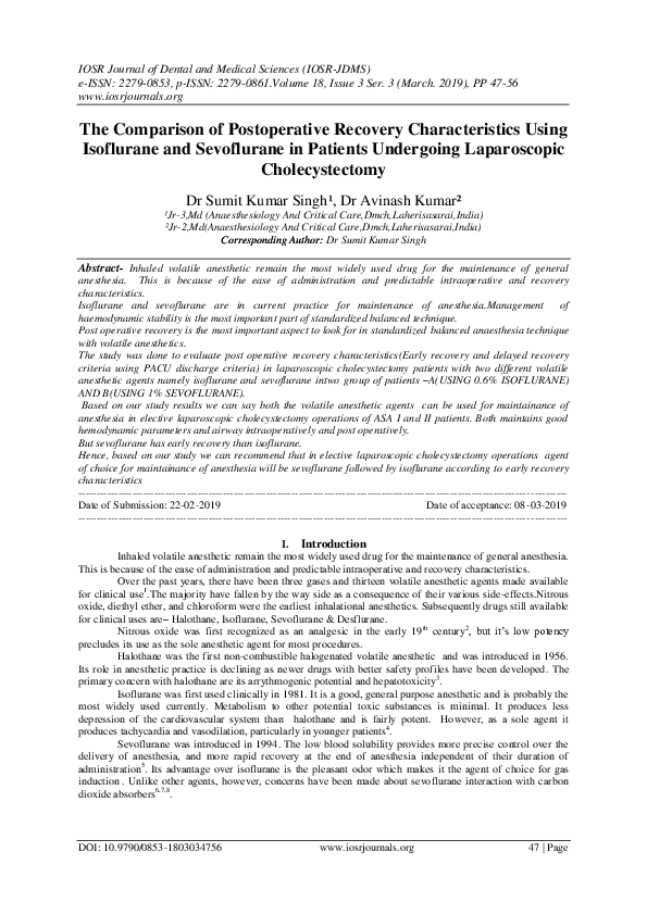 (PDF) The Comparison of Postoperative Recovery Characteristics Using ...
