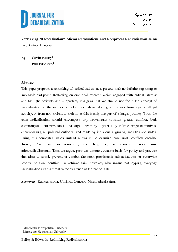 (PDF) Rethinking 'Radicalisation': Microradicalisations and Reciprocal Radicalisation as an ...