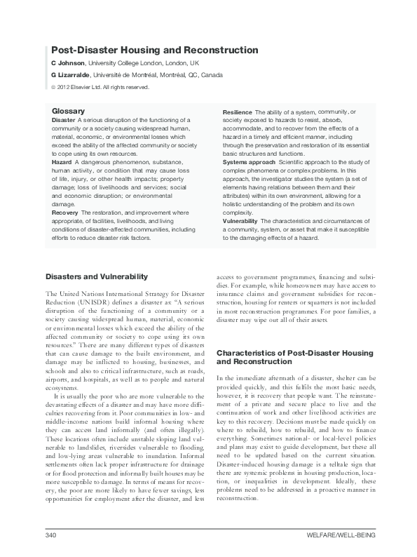 (PDF) Post-Disaster Housing and Reconstruction