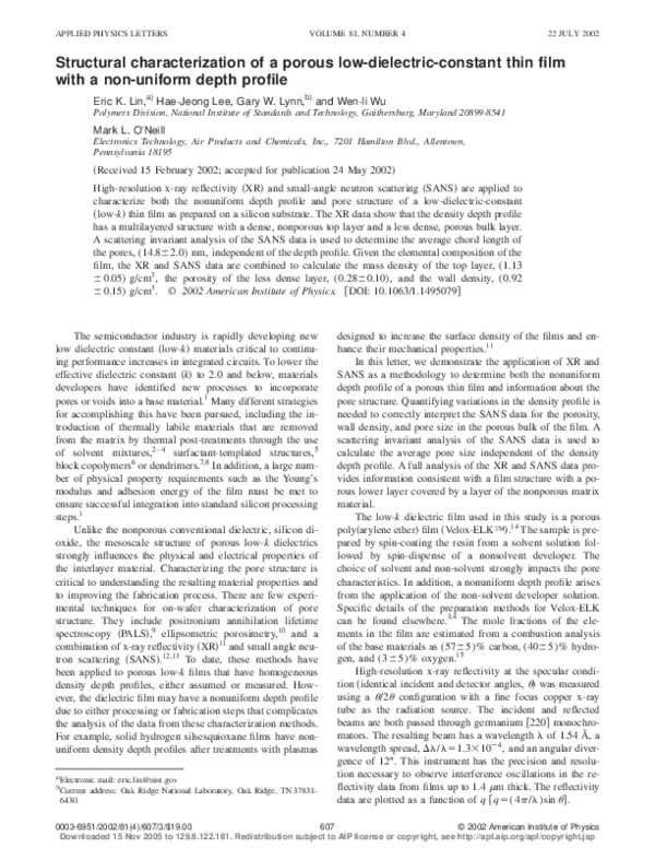 (PDF) Structural characterization of a porous low-dielectric-constant ...