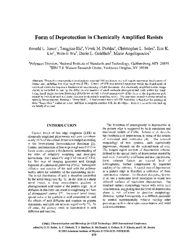 (PDF) Deprotection volume characteristics and line-edge morphology in chemcially amplified ...