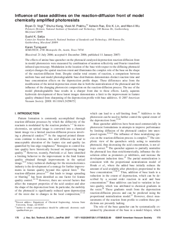 Pdf Influence Of Base Additives On The Reaction Diffusion Front Of Model Chemically Amplified