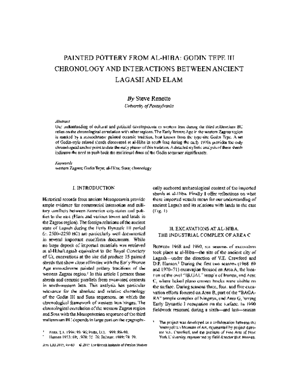 (PDF) Renette, S. 2015. "Painted Pottery from Al-Hiba: Godin Tepe III ...