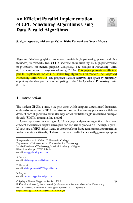 (PDF) An Efficient Parallel Implementation of CPU Scheduling Algorithms Using Data Parallel ...
