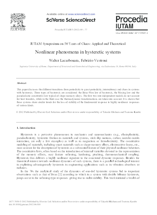 (PDF) Nonlinear Phenomena in Hysteretic Systems