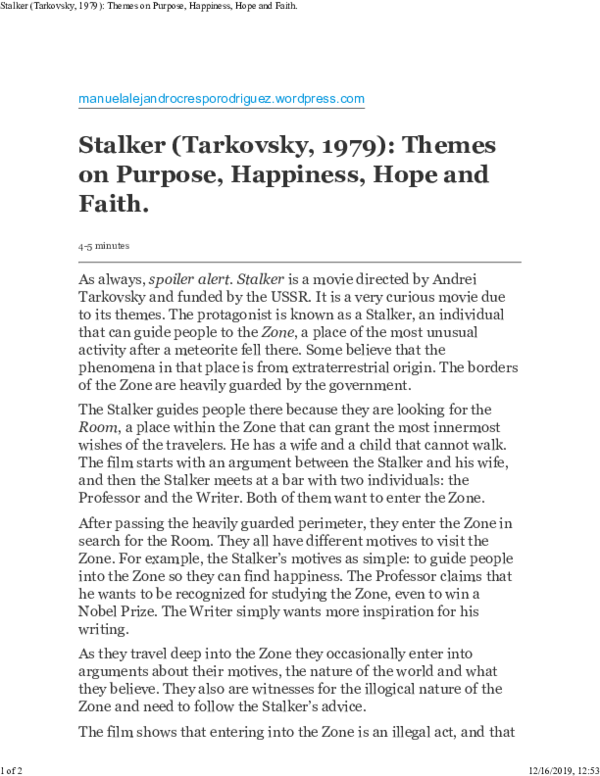 (PDF) Stalker (Tarkovsky, 1979): Themes on Purpose, Happiness, Hope and ...