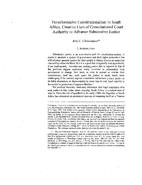 (PDF) Transformative Constitutionalism in South Africa: Creative Uses of Constitutional Court ...