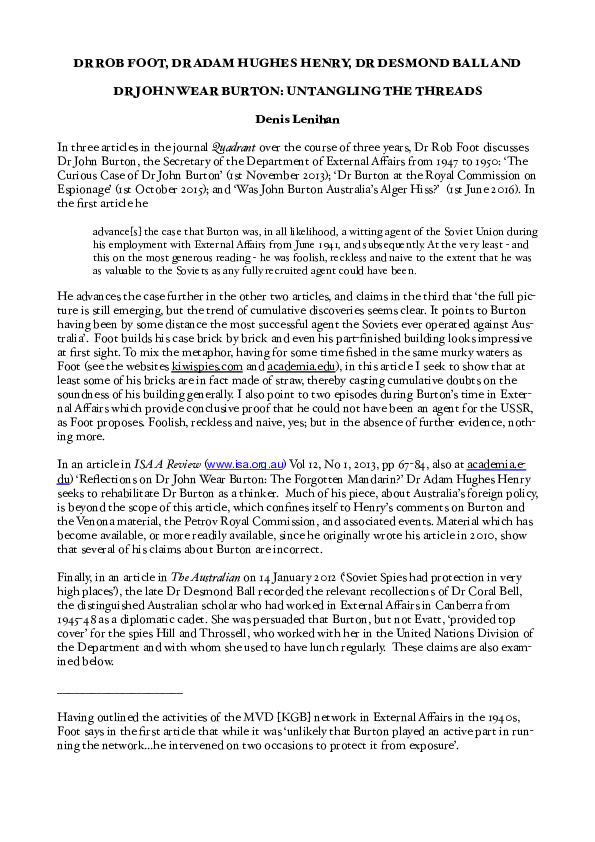 (PDF) Dr Rob Foot, Dr Adam Hughes Henry, Dr Desmond Ball and Dr John ...