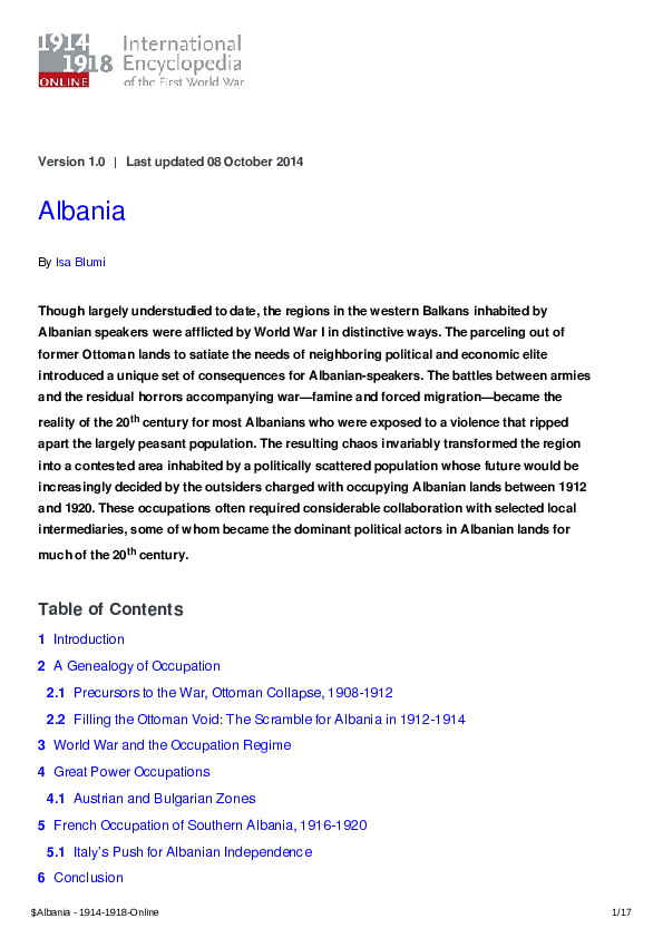 (PDF) Albania: World War I