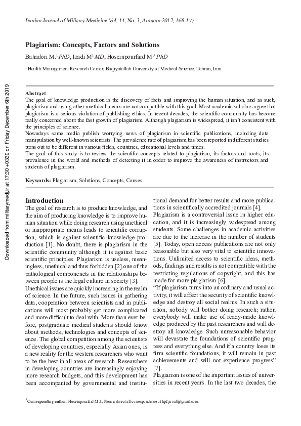 (PDF) Plagiarism: Concepts, Factors and Solutions