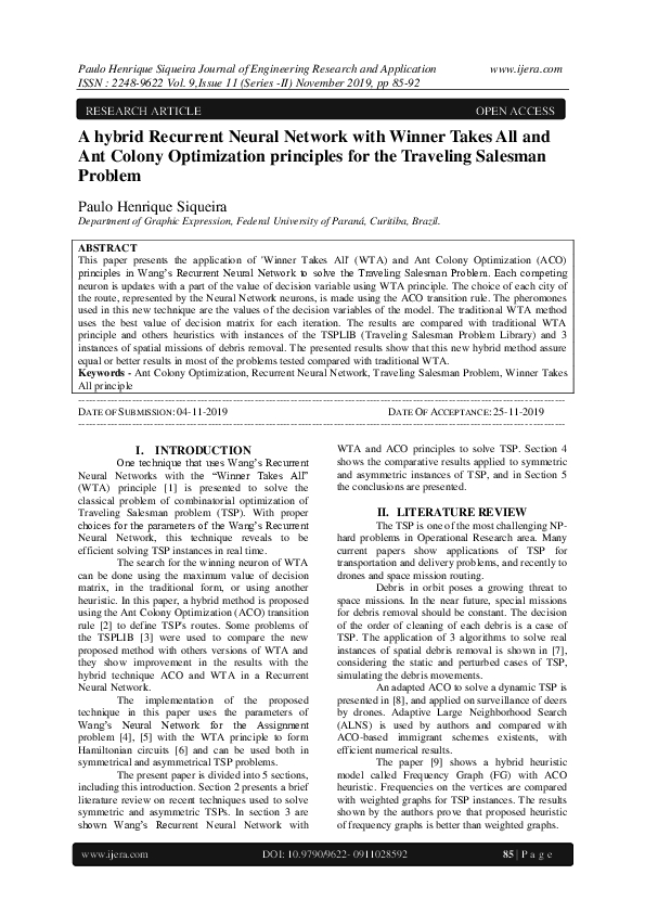 Pdf A Hybrid Recurrent Neural Network With Winner Takes All And Ant Colony Optimization