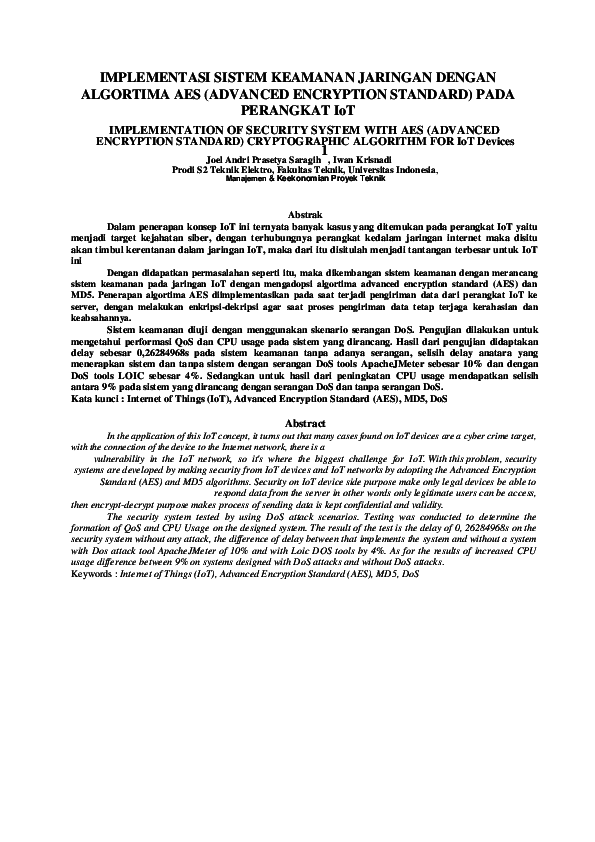 Pdf Implementation Of Security System With Aes Advanced Encryption Standard Cryptographic 8405