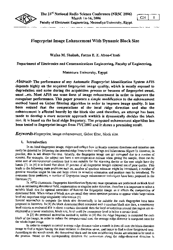 (PDF) Fingerprint Image Enhancement With Dynamic Block Size