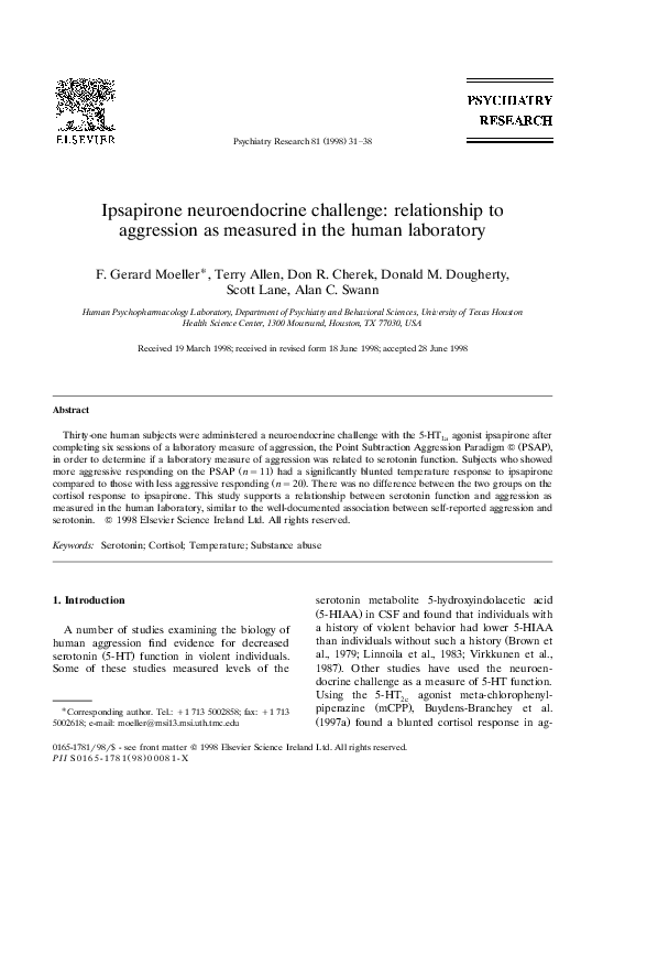 (PDF) Ipsapirone neuroendocrine challenge: relationship to aggression ...