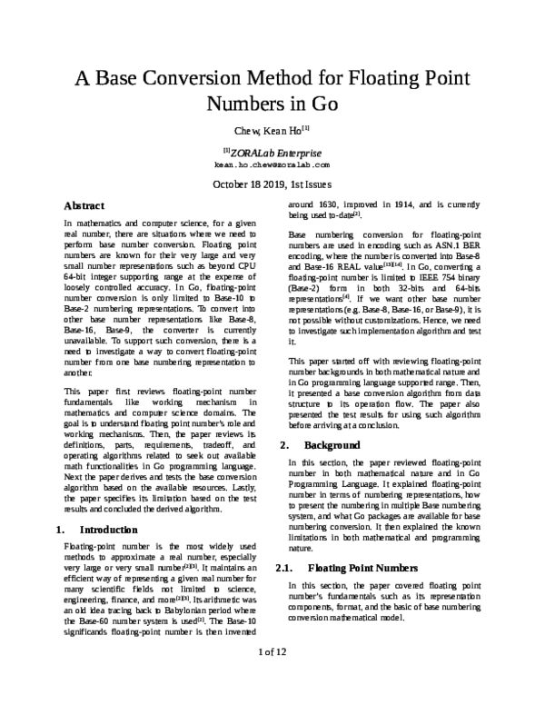 (PDF) A Base Conversion Method for Floating Point Numbers in Go