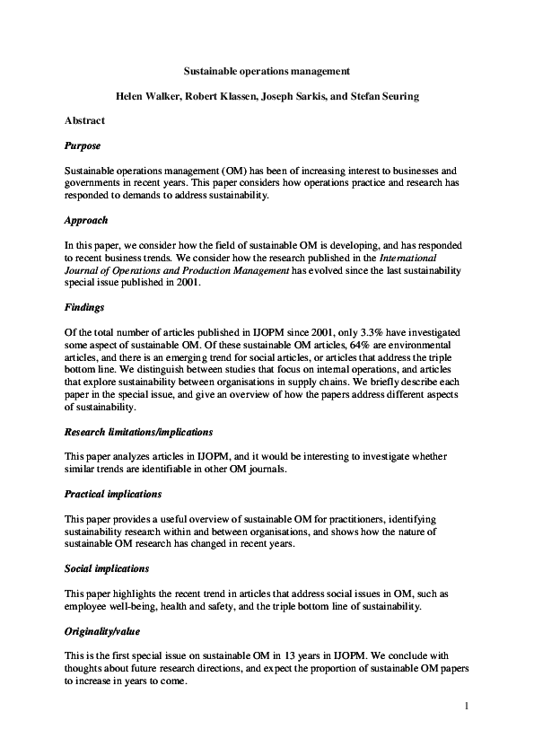 (PDF) Sustainable operations management