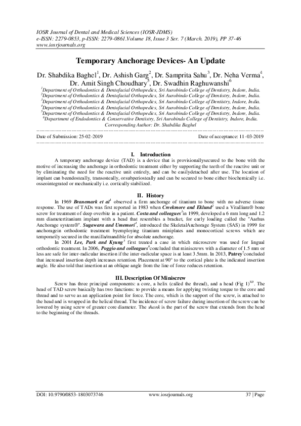 (PDF) Temporary Anchorage Devices-An Update