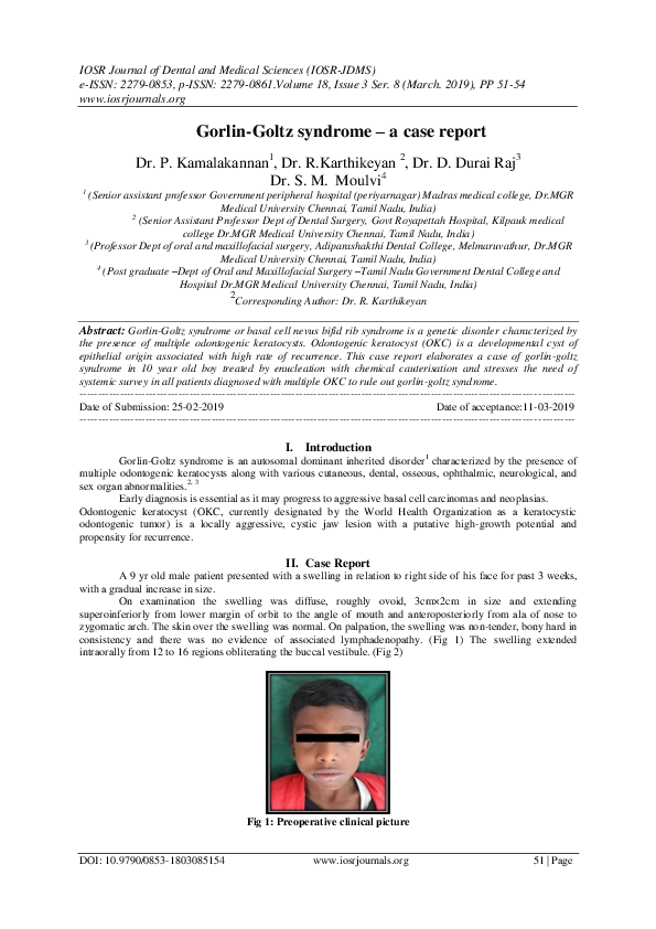 (PDF) Gorlin-Goltz syndrome -a case report