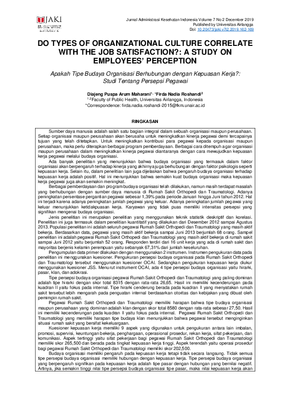 (PDF) DO TYPES OF ORGANIZATIONAL CULTURE CORRELATE WITH THE JOB ...